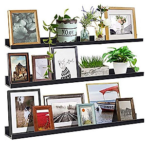 Lavezee 47 Inch + 36 Inch Black Floating Wall Ledge Shelves Set of 3