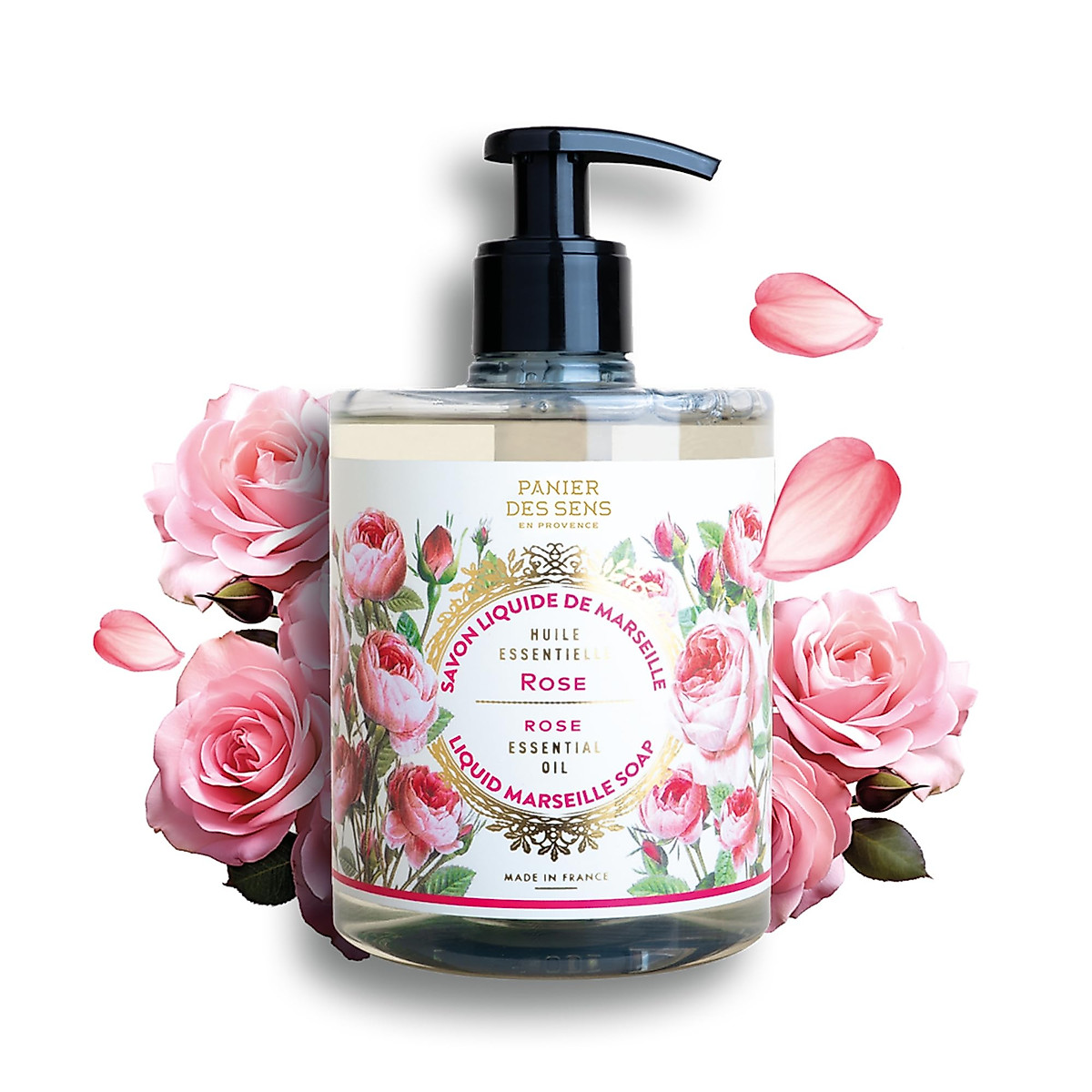 Panier des Sens - Liquid Hand Soap - Rose Hand Wash - French Marseille Moisturizing Hand Soap with Coconut Oil - Refillable Kitchen & Bathroom Hand Soap - 97% Natural Ingredients -16.9 Fl.oz