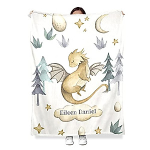 Personalized Baby Blanket - Soft Flying Watercolor Dragon Custom Blanket - Baby Shower Toddler Nursery Bed Blankets Stroller Crib 30x40 in