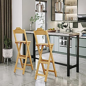 affeivul Folding Bar Stool,Foldable Bar Stools Counter Height,Folding Bamboo Bar Stool with Backrest and Footrest,Collapsible Bar Chairs with Backrest,Portable Folding Stool Tall Bar Stools