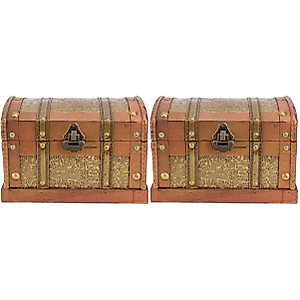 USHOBE 2pcs Box Pirate Treasure Chest Gold Trim Dining Table Decor Wood Decor Wedding Party Favor Jewelry Mini Treasure Chest Storage Box Treasure Box Decorate Slider Props Bamboo Lock
