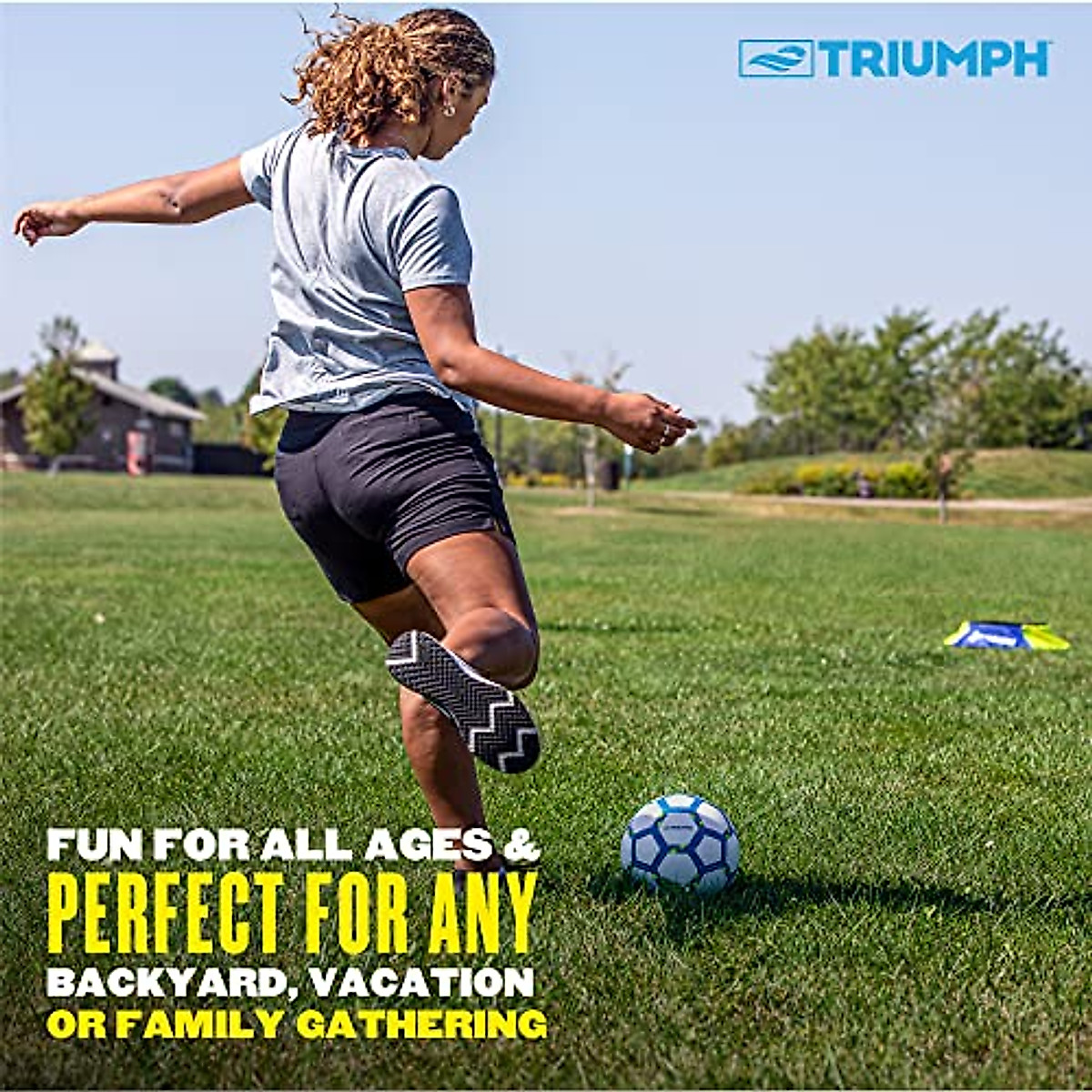 Triumph Sports Backyard Footgolf Set – Includes 3 Targets and 1 Official Size 5 Soccer Ball, Blue
