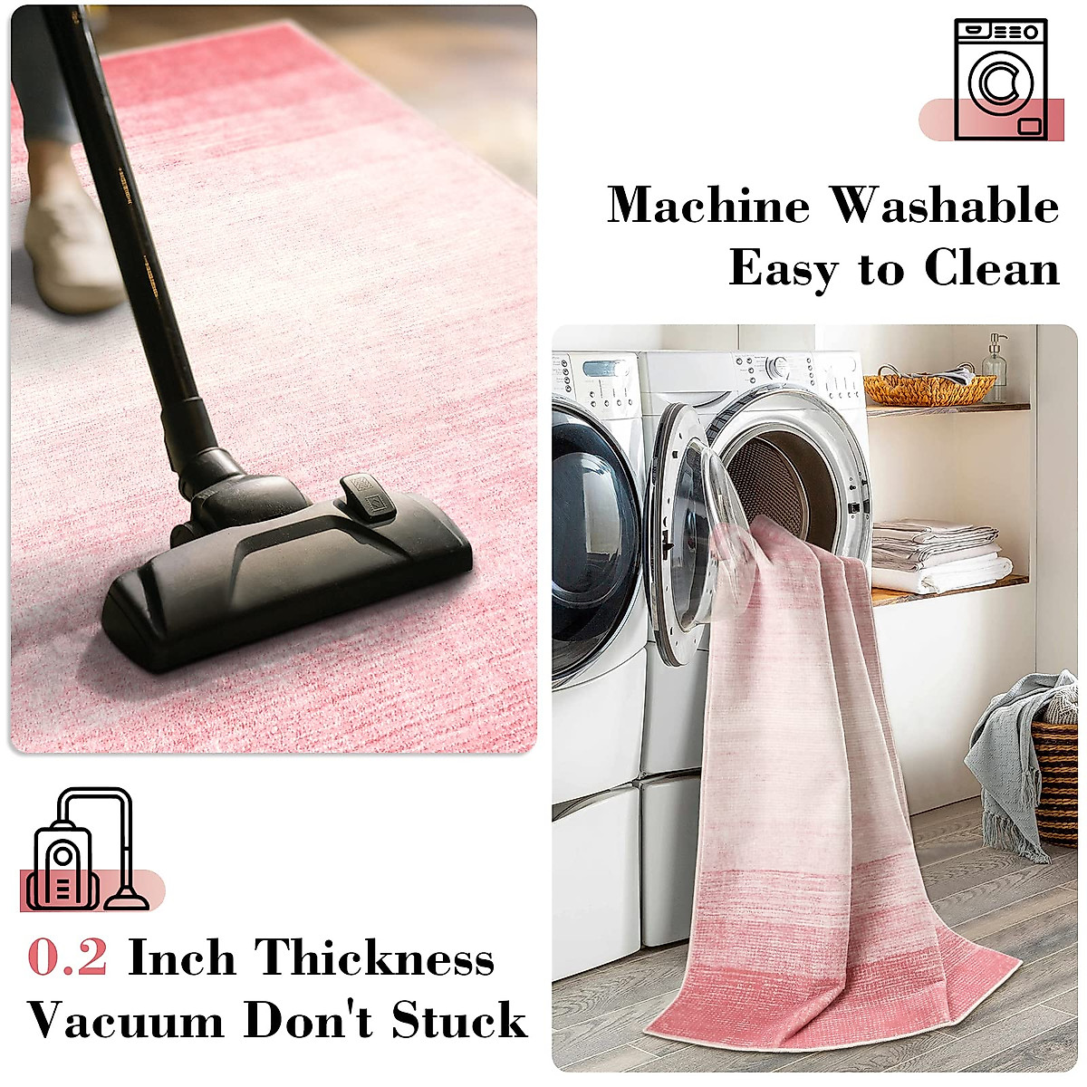 Wonnitar Washable 3x5 Area Rug,Pink Rugs for Girls Bedroom,Contemporary Ombre Nursery Soft Mat for Baby Girl,Modern Non-Skid Faux Wool Indoor Carpet for Bathroom Dorm Bedside