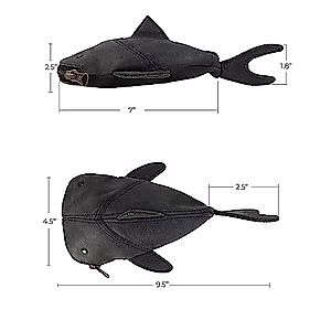 Hide & Drink, Zippered Coin Pouch, Shark Shaped Case, Stuffed Animal, Bank, Change Bag, Pencil Purse, Shark Shaped Cable Holder, Full Grain Leather, Handmade Wallet, Charcoal Black