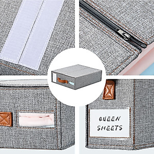 Yecaye 4 Pack Bed Sheet Organizer, Foldable Linen Closet Organizers and Storage, Sheets Set Organizer (Queen & King Size) with Window, Bedding Storage Box for Bedsheets, Duvet Covers and Pillow