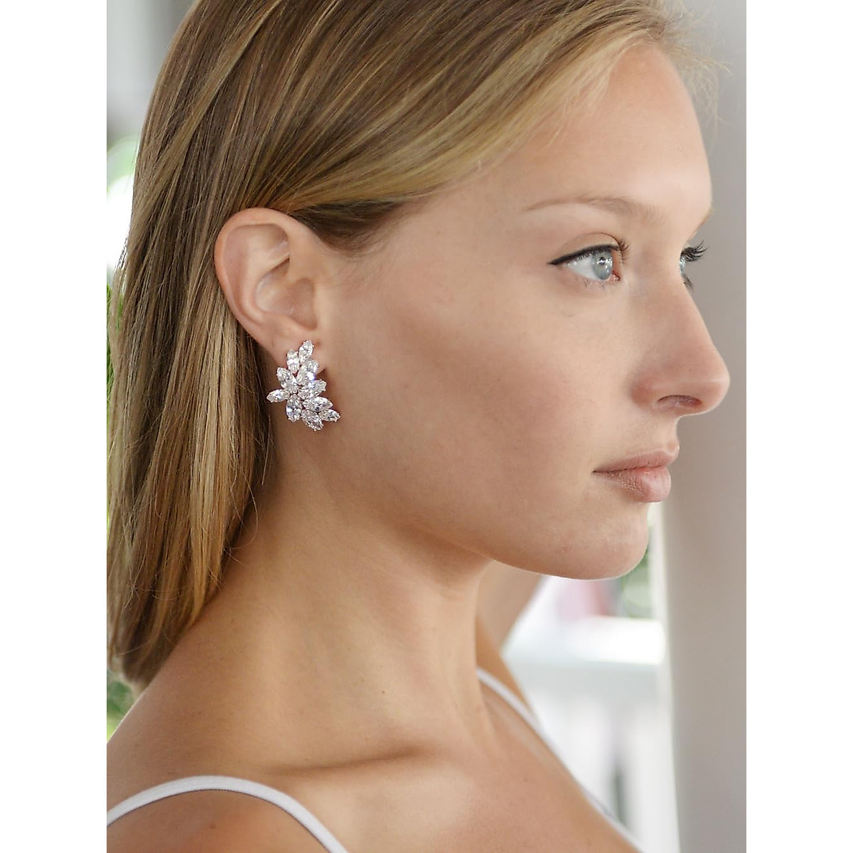 Mariell Cubic Zirconia Crystal Bridal Earrings, Marquis Shape CZ Curved Clusters, Earrings for Wedding, Bridesmaids, Homecoming, Mother of the Bride