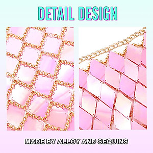 Nicute Sequins Body Chain Suit Sparkly Fringe Crop Top with Skirt Sexy Bikini Jewelry Fashion Rave Festival Outfits for Women and Girls (Pink)