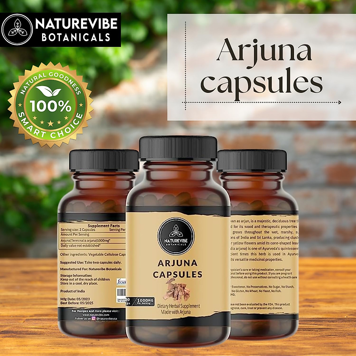 Naturevibe Botanicals Arjuna Capsules Premium 180 Veg Capsules | 1000mg Per Serving | Traditional Supplement | Made with Pure Herb Arjuna Powder