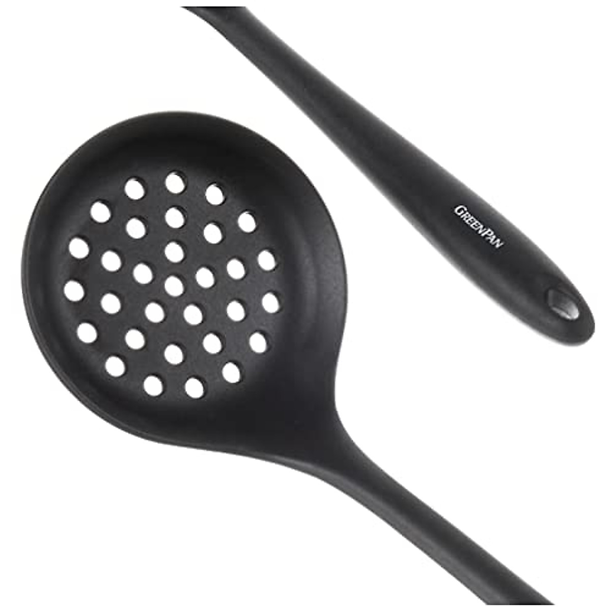 GreenPan 5 Piece Cooking Utensil Set, Flexible Nonstick Silicone, Stain-Free, Tongs, Turner, Spatula, Skimmer, and Slotted Spoon, Black