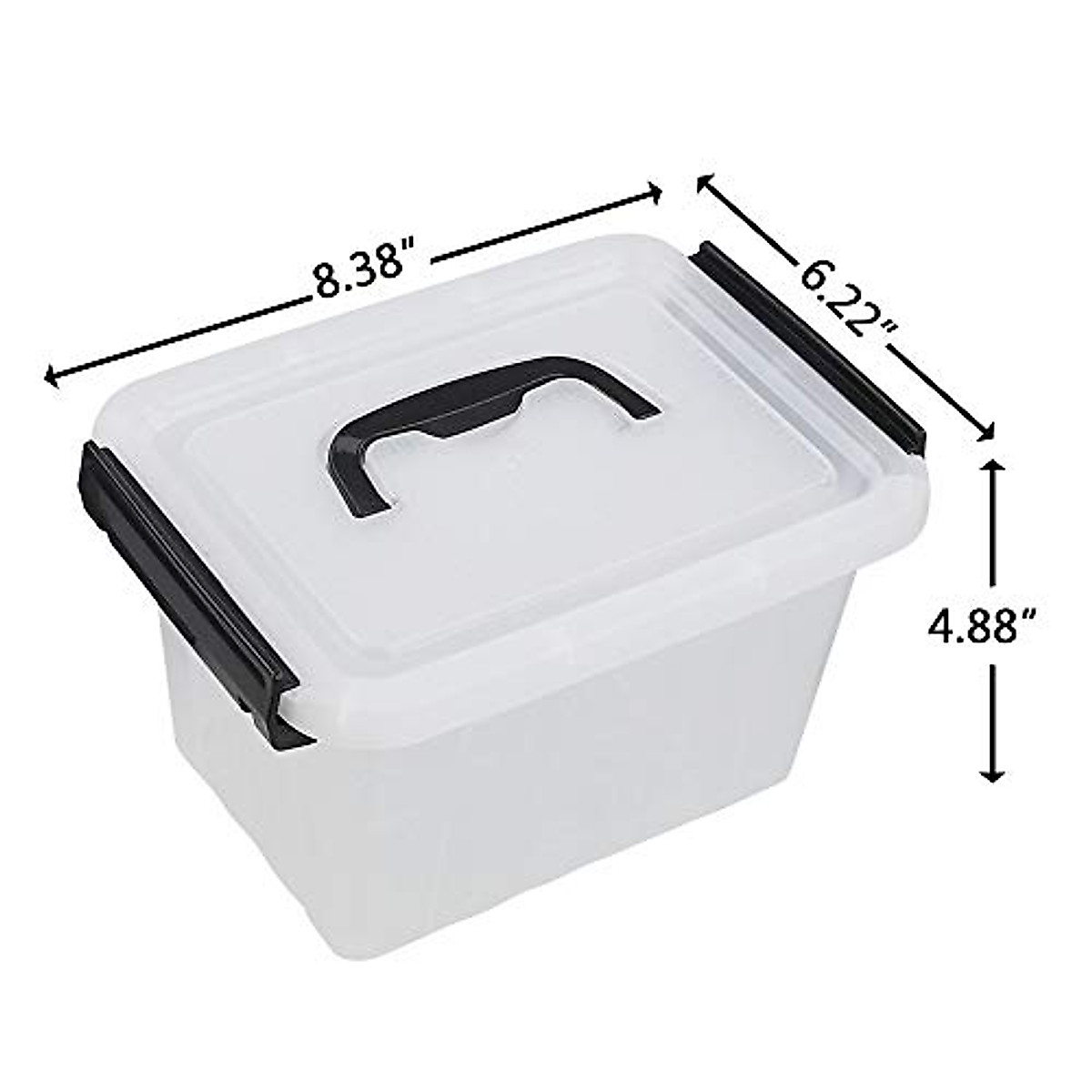 Asking Plastic Latching Box with Black Handle, Lidded Storage Bins, 6 Packs, 3 Quart