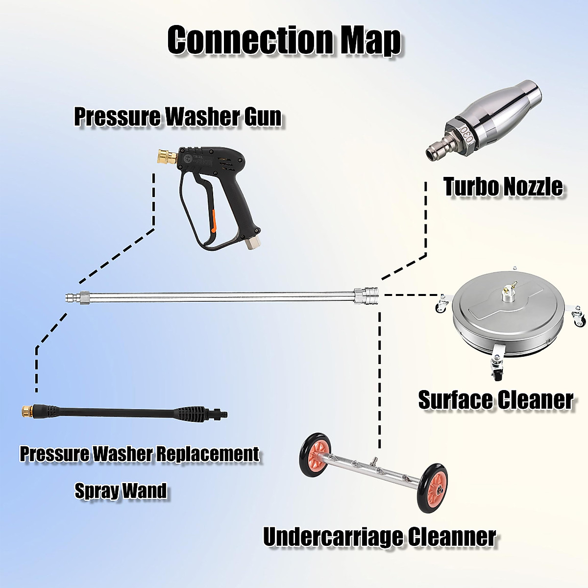 JOEJET Stainless Steel Pressure Washer Extension Wand 17 Inch, Pressure Washer Couplers