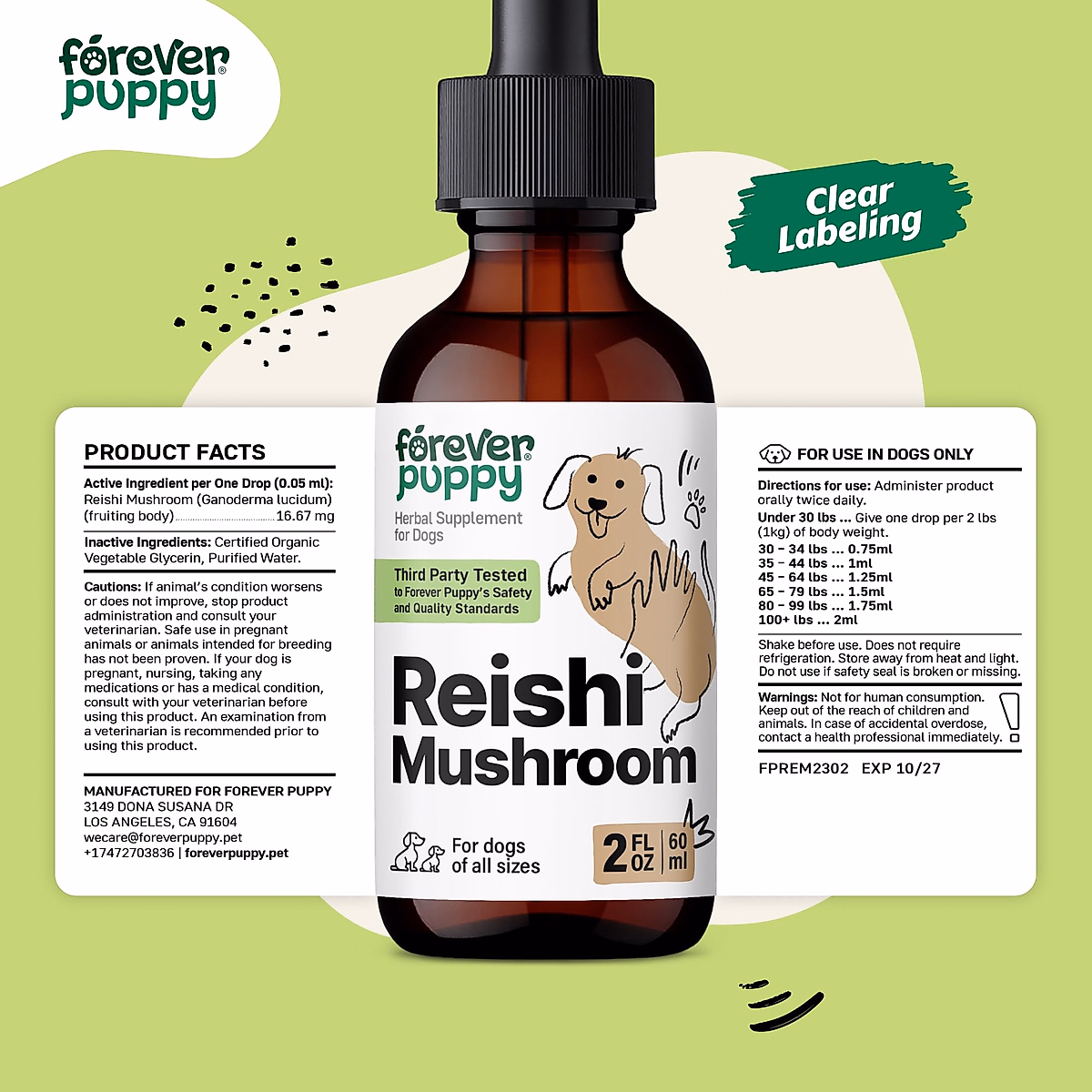 Reishi Mushroom Drops for Dogs - Immune Support Supplement - Red Reishi Mushroom Liquid Drops for Canine Immune Support - Reishi Mushroom Supplement for Pets - Dog Food Supplements for Immunity - 2 oz