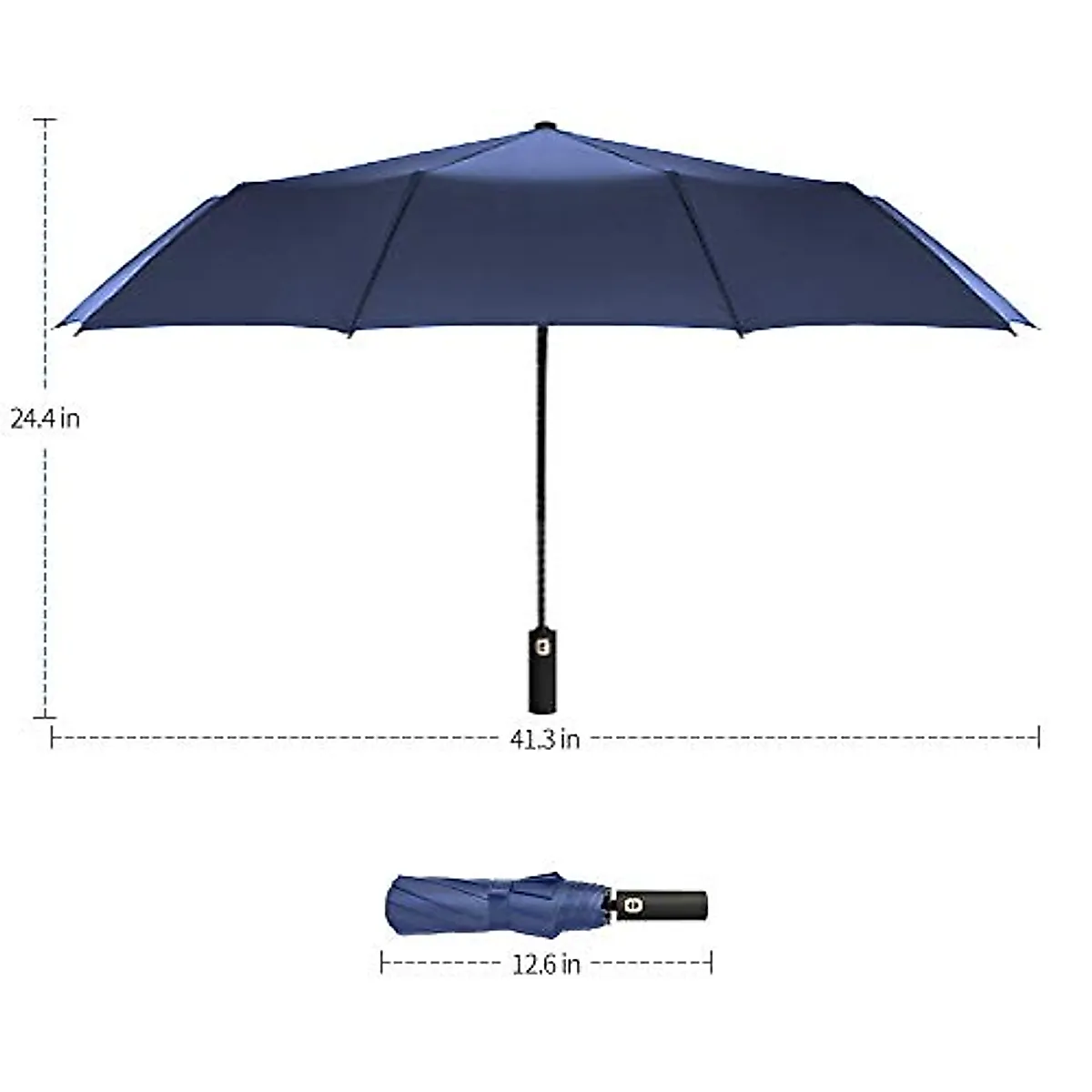 JOURNOW Windproof Travel 10 Ribs Umbrella with 210T Heavy Coating (Navy Blue)