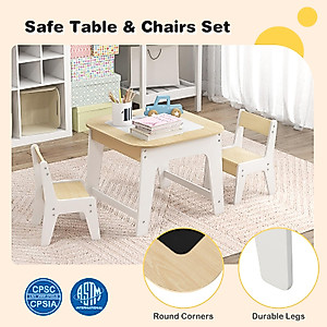 Costzon Kids Table and Chair Set, 3-in-1 Wooden Activity Table with Removable Tabletop, Blackboard & Whiteboard, Storage Space, Toddler Furniture for Arts, Crafts, Nursery, Preschool (Natural)