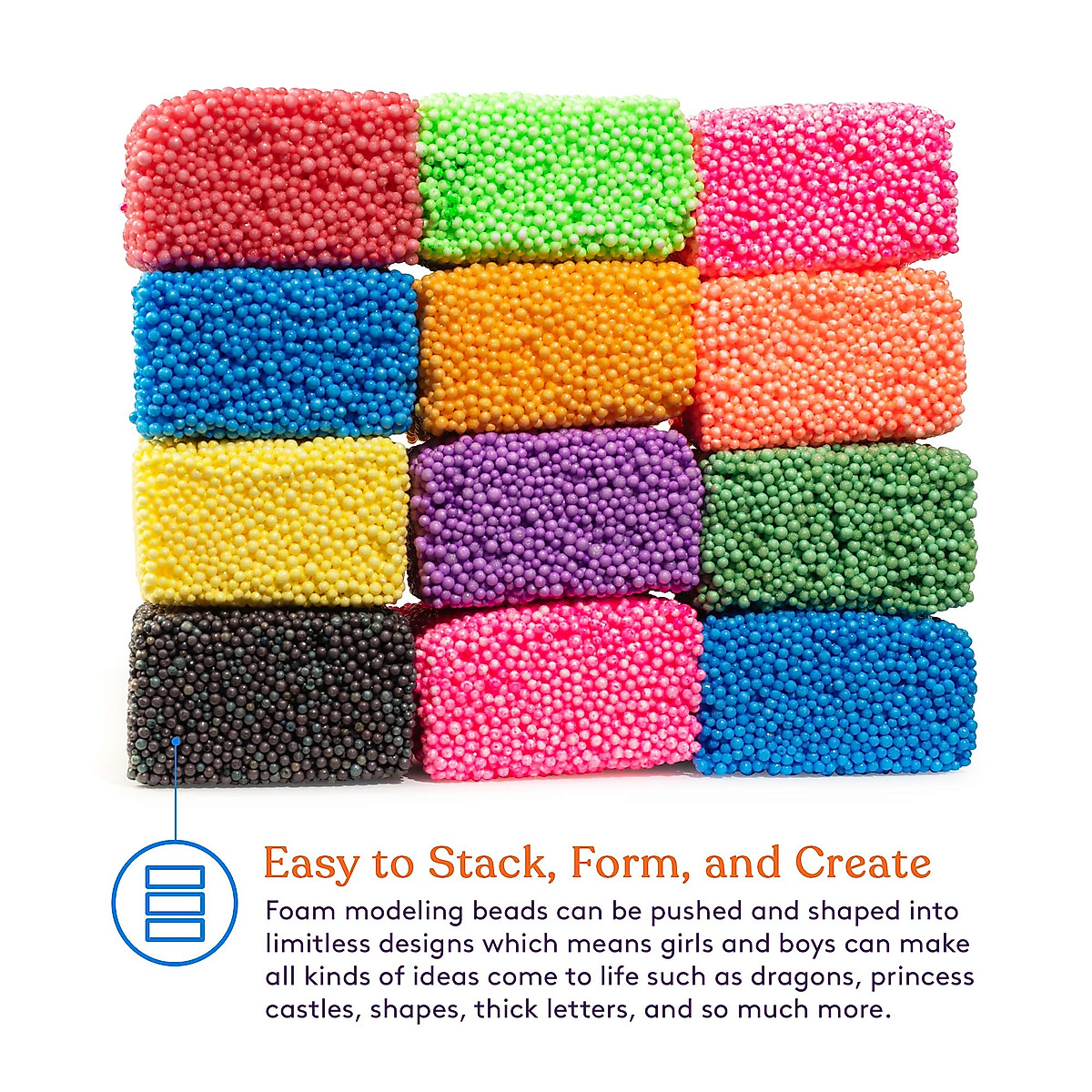 Special Supplies Fun Foam Modeling Foam Beads Play Kit, 12 Blocks Children’s Educational Clay for Arts Crafts Kindergarten, Preschool Kids Toys Develop Creativity, Motor Skills, Reusable Container