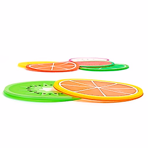DomeStar Fruit Coaster, 7PCS 3.5" Non Slip Coasters Heat Insulation Colorful Unique Slice Silicone Drink Cup Mat for Drinks Prevent Furniture and Tabletop