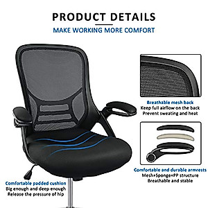 High-Back Mesh Ergonomic Drafting Chair Tall Office Chair Standing Desk Stool with Adjustable Foot Ring and Flip-Up Arms (Black)
