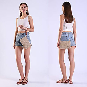 Straw Zipper Small Cross body bag Wristlet Clutch Womens Purse (Silver)