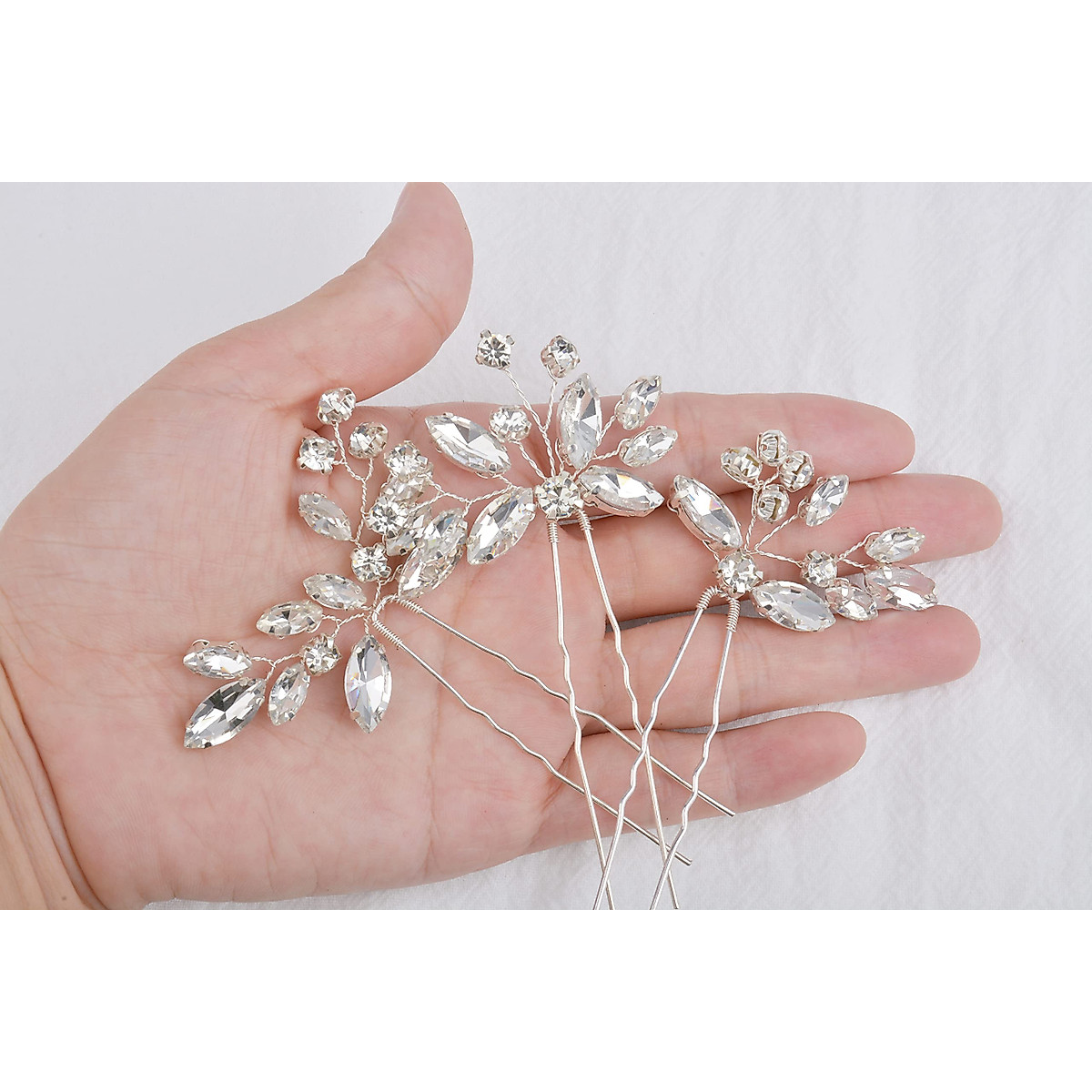 Bridal Hair Accessories, Beusoulover 3pcs Crystal Wedding Hair Pieces, Handmade Rhinestone Bridal Hair Pin for Women, Girls, Bridesmaids (Silver)