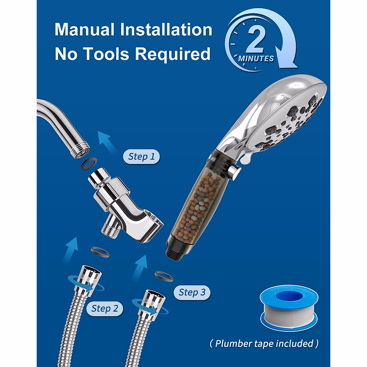 High Pressure 10 Spray Mode Filtered Shower Head with Handheld, Shower Head Filter for Hard Water - Reduces Dry Itchy Skin, Extra Long 79 inch Stainless Steel Hose & Adjustable Bracket