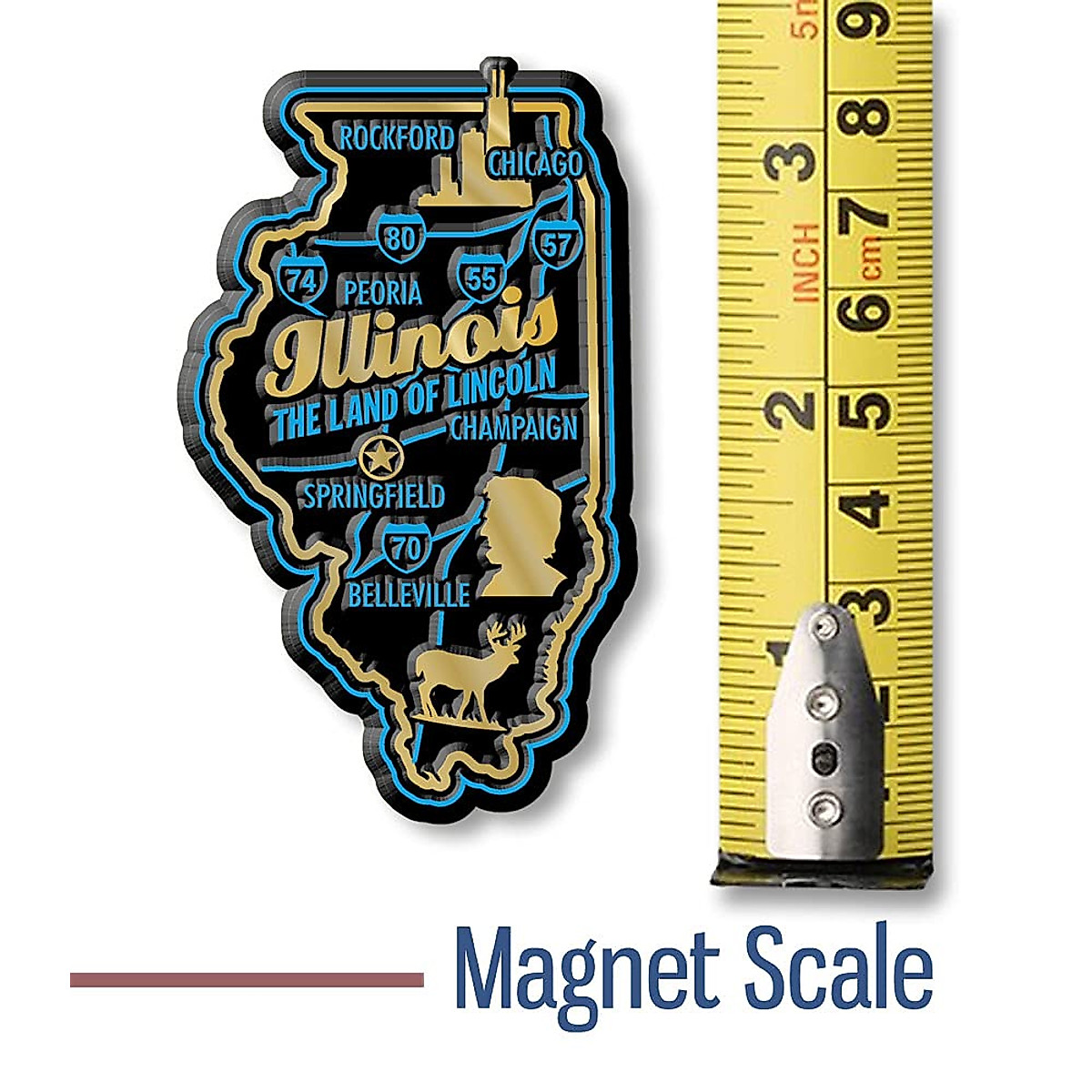 Illinois Premium State Magnet by Classic Magnets, 1.8" x 3", Collectible Souvenirs Made in The USA
