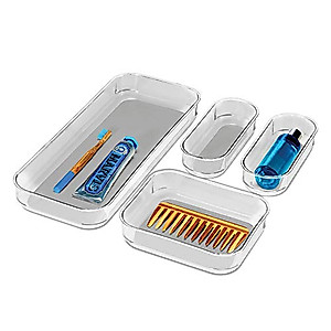 madesmart 4-Piece Clear Bin Pack | Light Grey | Clear Soft Grip Collection| Soft-grip Lining | Non-slip Feet | BPA-free