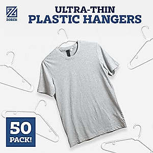 Zober Plastic Hangers 50 Pack - Standard Set of Clothes Hangers for Coats, Jackets & Pants - Slim Coat Hanger Set for Everyday Use - Clothing Hangers w/Hooks - Heavy Duty Hangers, White