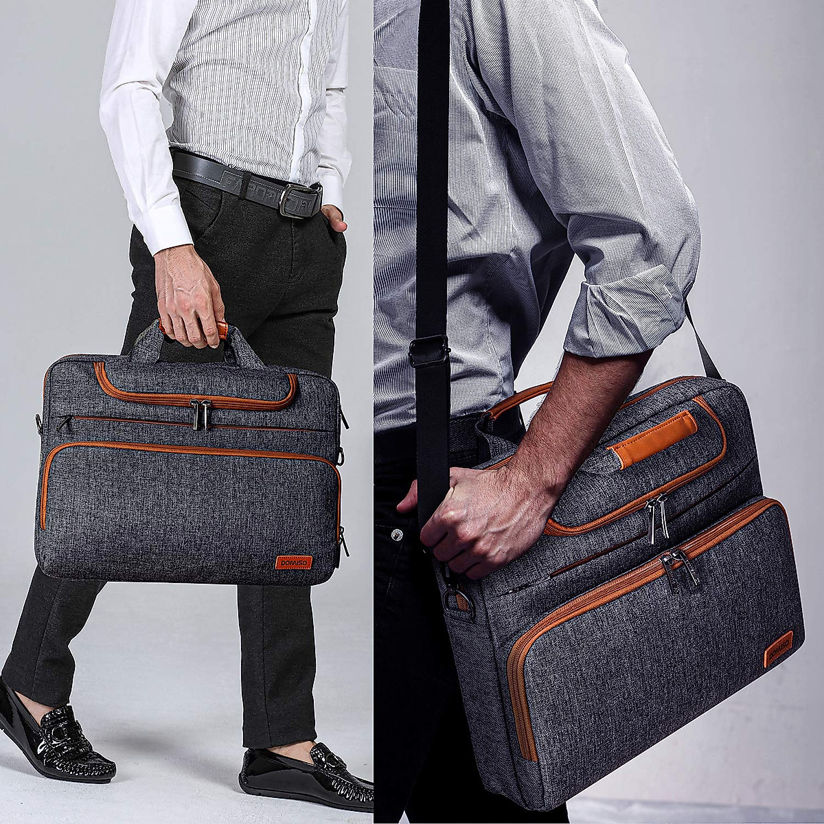DOMISO 17 Inch Multi-Functional Laptop Sleeve Business Briefcase Waterproof Messenger Shoulder Bag Compatible with 17"-17.3" Notebooks/Dell/Acer/HP/MSI/ASUS, Dark Grey