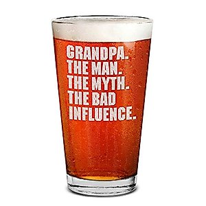 shop4ever® Grandpa. The Man. The Myth. The Bad Influence. Engraved Beer Pint Glass Grandpa Drinking Glass