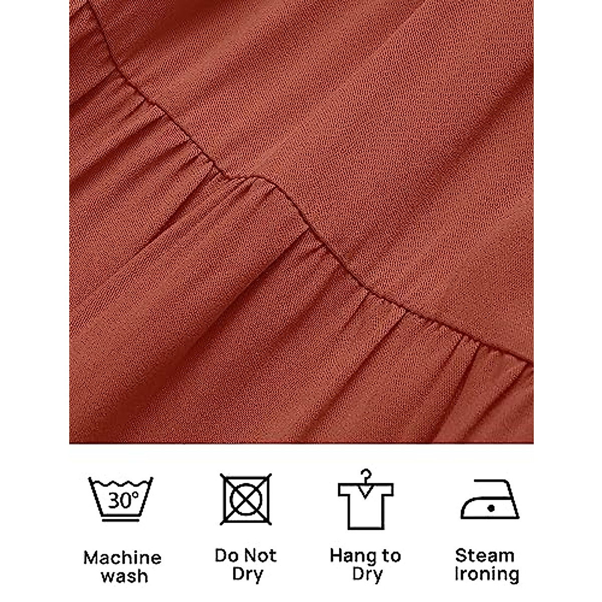 ZESICA Women's 2023 Casual Long Sleeve Crew Neck High Waist Smocked Flowy Tiered Midi Dress,Rust,Medium