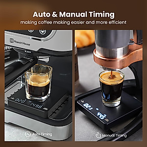 Mini Coffee Scale with Timer, Maestri House Rechargeable Espresso Scale, 2kg/0.1g Accurate Scale for Espresso and Pour-Over Coffee, Portable Digital Kitchen Scale with Automatic Timing-Black