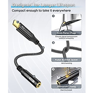 Warrky USB C to 3.5mm Audio Headphone Adapter【Flawless 24bit Hi-Res Sound Quality】 Type-C to Headphone Jack Compatible with Samsung Galaxy S22/S21/S20 Plus, Pixel 6/5/4, iPad Pro, Motorola-Black