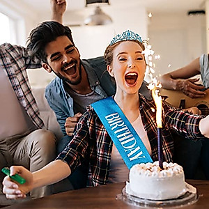 CIEHER Princess Crown and Birthday Sash Set, Blue Birthday Crown Birthday Girl Crown Birthday Tiara for Women Birthday Decorations for Girls Happy Birthday Accessories Birthday Gifts