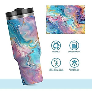 SEHANY Colorful Marble Pattern 40Oz Tumbler with Lid and Straw, Double Vacuum Stainless Steel Insulated Sports Water Bottle Cup Holder Friendly Leak-Proof Travel Coffee Cup for Iced Drink