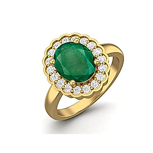 MOONEYE 10x8mm Oval Shape Natural Emerald Solitaire Engagement 925 Sterling Silver Birthstone Promise Ring (Gold Vermeil, 7)