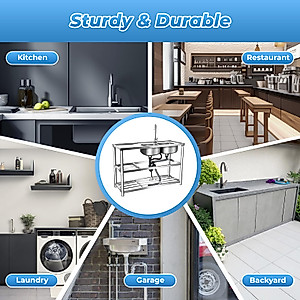 Commercial 304 Stainless Steel Sink 2 Compartment Freestanding Utility Sink w/Faucet & Drain for Restaurant Kitchen Outdoor Indoor Use 47.2X17.5X31.5in