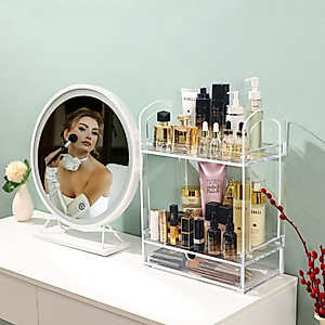 WGF 2-Tier Bathroom Counter Organizer with Drawer, Acrylic Bathroom Organizer, Makeup Organizer Countertop, Multi-Purpose Vanity Organizer, Kitchen Organizer, Versatile for Bathroom Vanity Kitchen