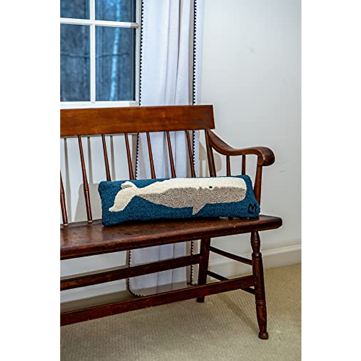 Chandler 4 Corners Artist-Designed Classic Whale Hand-Hooked Wool Decorative Throw Pillow (8” x 24”)