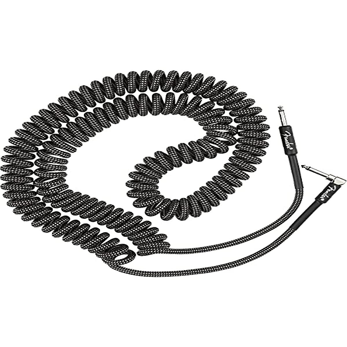Fender Professional Series Tweed Coiled Instrument Cable, Guitar Cable, Stocking Stuffers, Guitar Accessories, Straight/Angle, Gray, 30ft