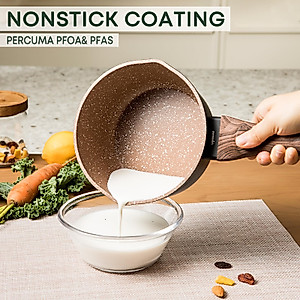 Ecowin 1.5 Quart Saucepan with Lid, Non Stick Small Sauce Pot with Pour Spout, Nonstick Granite Coating Small Pot with Bakelite Handle, Induction Compatible, Dishwasher and Oven Safe, PFOA Free