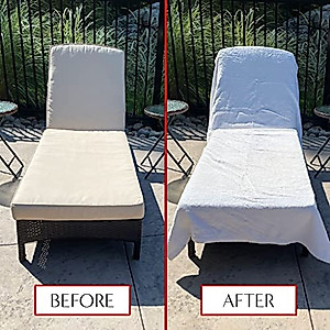 Arlu Home Large Luxury Chaise Pool/Lounge Chair Cover Towel - Fitted Elastic Pocket Won't Slide (White) Versatile Size Pocket Fits Most Standard Cushions. Protective, Absorbent, Easy Care