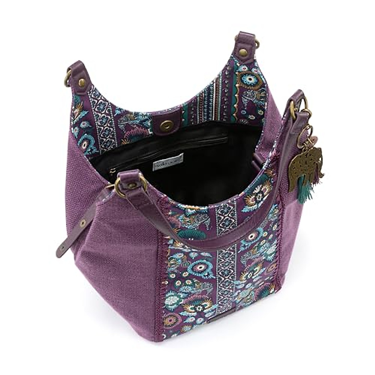 Sakroots Roma Shopper in Crochet & Coated Canvas, Dual Shoulder Straps, Violet Tapestry World