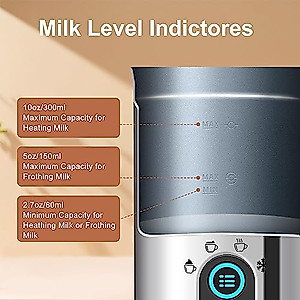 Milk Frother, Seedeem 4-in-1 Electric Milk Steamer, 10.2oz/300ml Automatic Warm and Cold Milk Foamer, Stainless Steel Milk Steamer for Latte, Cappuccinos, Hot Chocolate Milk