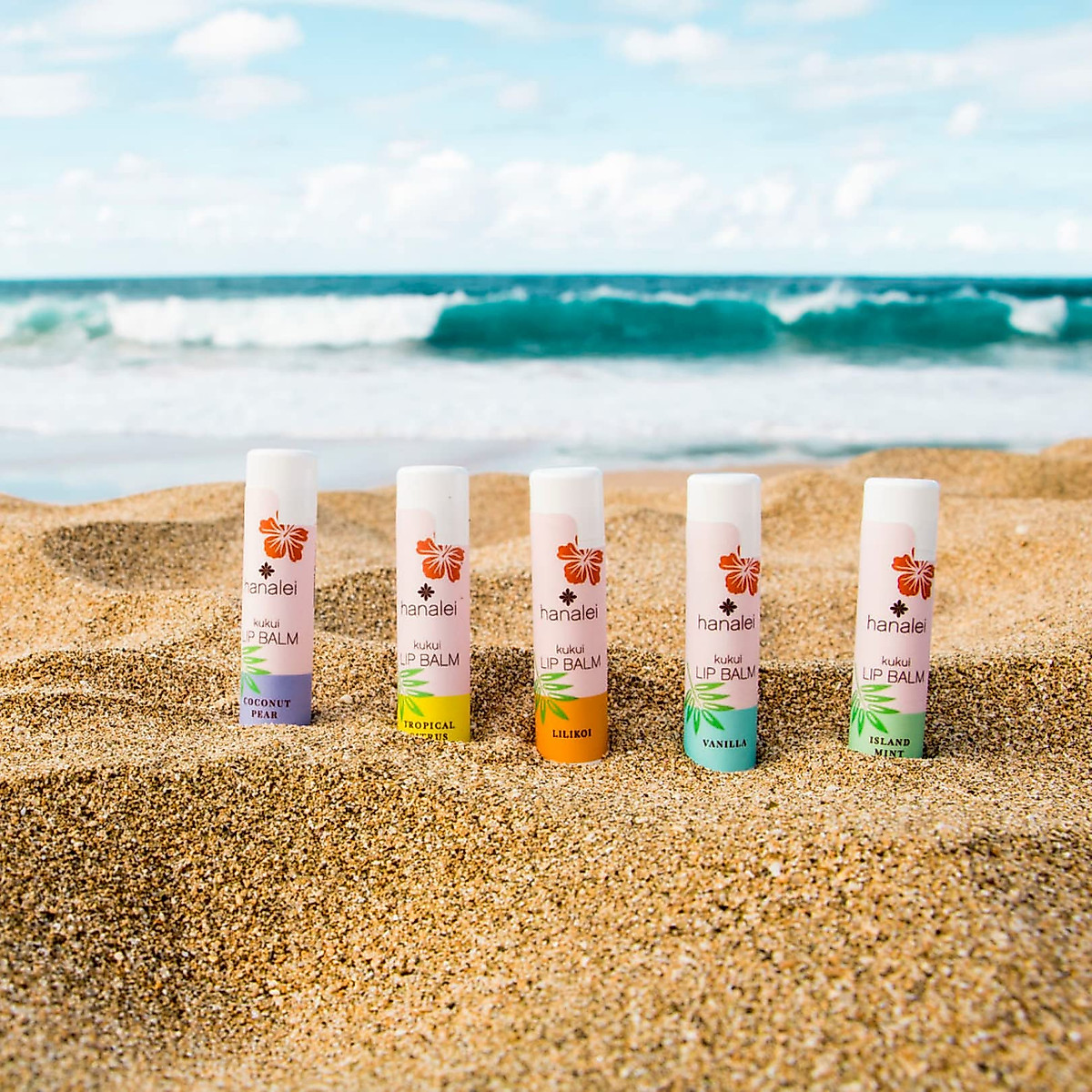 Hanalei Lip Balm and Moisturizer - Natural Kukui Oil, Beeswax Lip Moisturizer - Replenish and Repair Dry, Chapped Lips - Variety Pack(5 sticks)