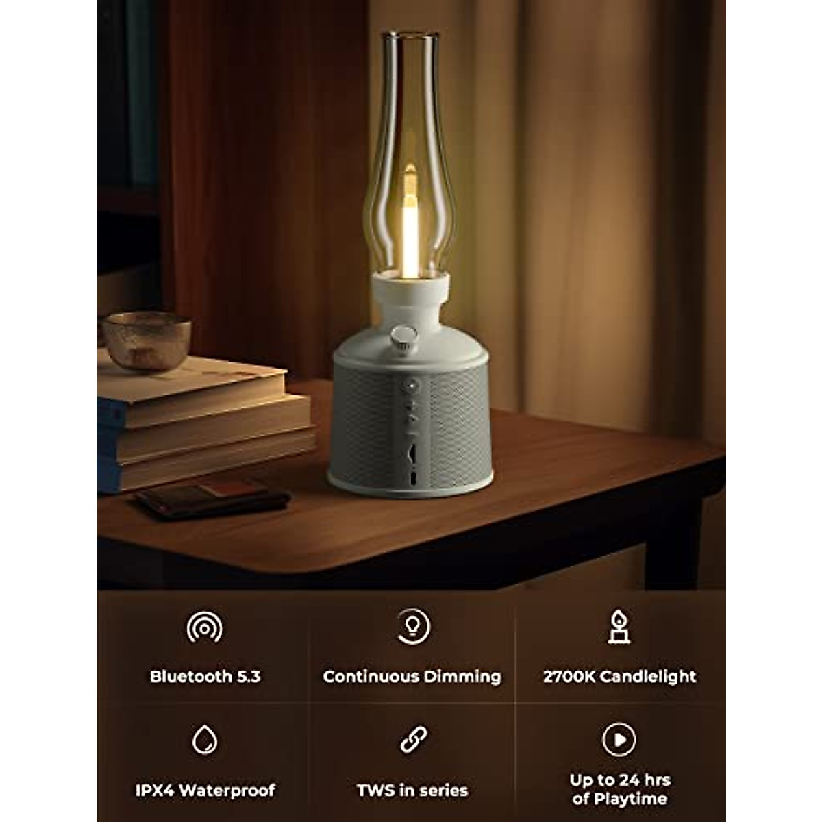 GOLUMUP Bluetooth Speaker with Lights 2700K Led Bluetooth Speaker with Infinite Dimming, 10W Audio Output, 24 Hours Long Battery Life, IPX4 Suitable for Indoor and Outdoor Use