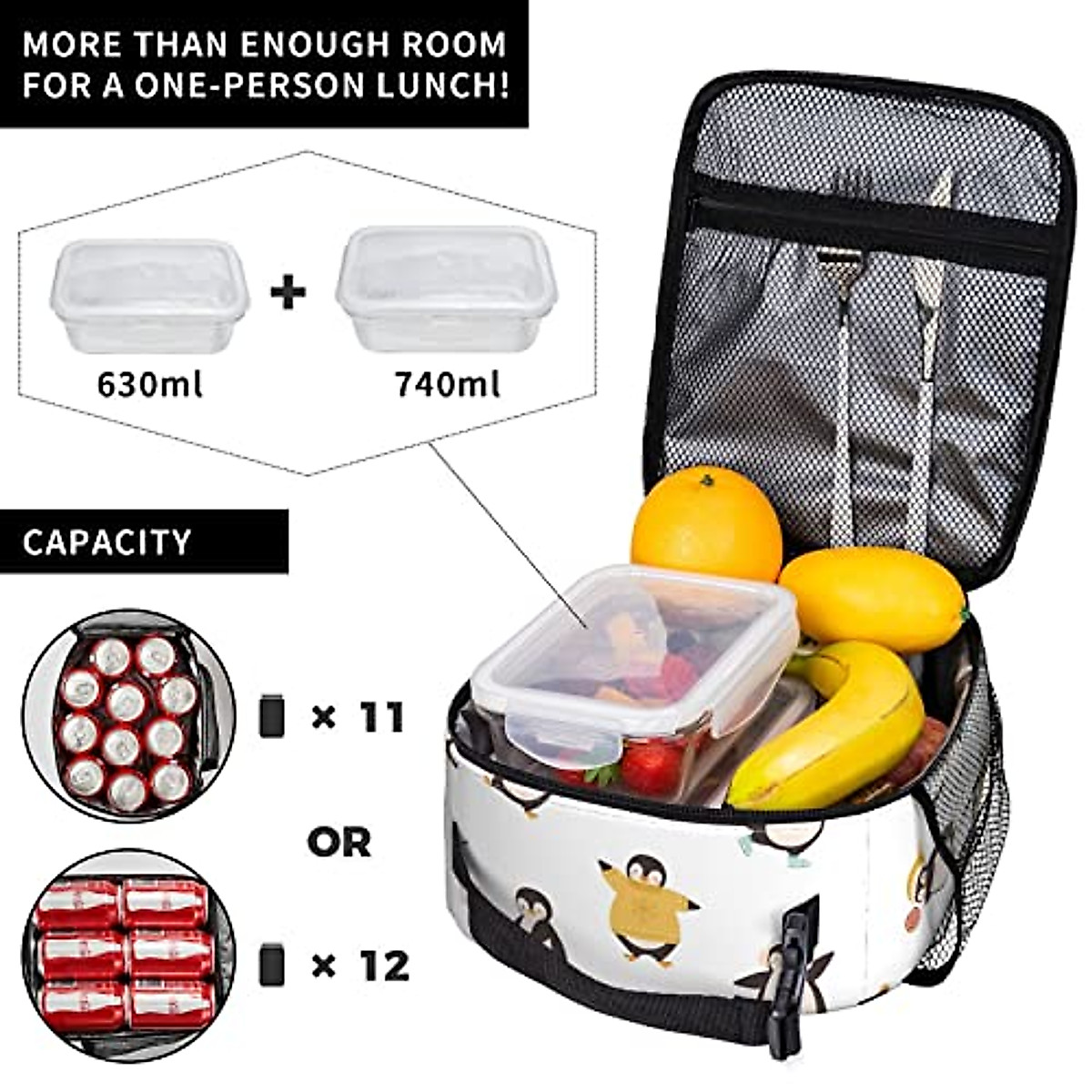 Lizinna Rportable Lunch Bag For Women/Men Insulated,Funny Polar Penguin Having Fun,Insulatedreusable Lunch Box For Office Work School Picnic Beach,Leakproof Cooler Tote Bag