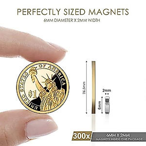 DIYMAG 300 PCS Small Refrigerator Premium Brushed Nickel Fridge, Office Magnets, 6x2 mm