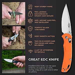 Firebird GANZO F753M1 Pocket Folding Knife G-10 Anti-Slip Handle with Clip 440C Stainless Steel Blade Camping Fishing Outdoor Folder EDC Knife (Orange)