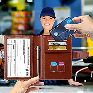 MCmolis Passport and Vaccine Card Holder Combo,RFID Blocking Leather Cover Case Travel Documents Organizer Protector With CDC Vaccination Card Slot and Magnetic Buckle-Brown
