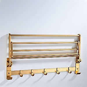 WANLIAN Towel Rack for Bathroom Adjustable 20 Inch Dual Towel Shelf with Double Bar Wall Mounted Stainless Steel Bath Towel Shelf Rack with Hooks Hotel Style Brass Gold (Gold)